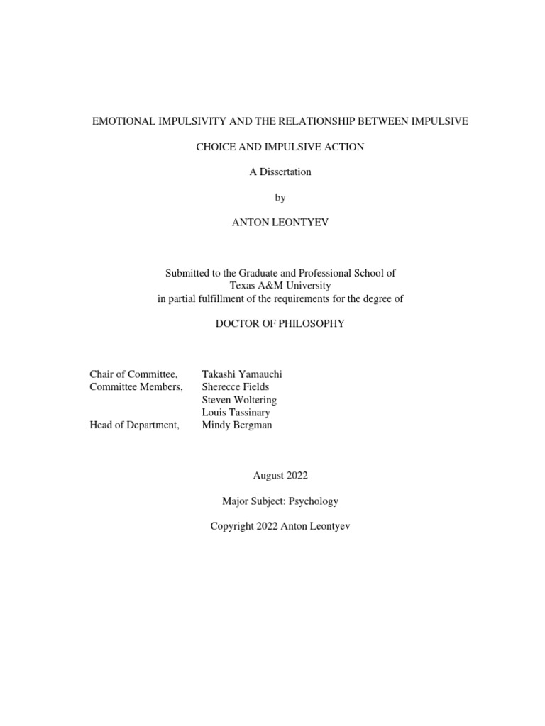 Emotional Impulsivity and The | PDF | Impulsivity | Social Inhibition
