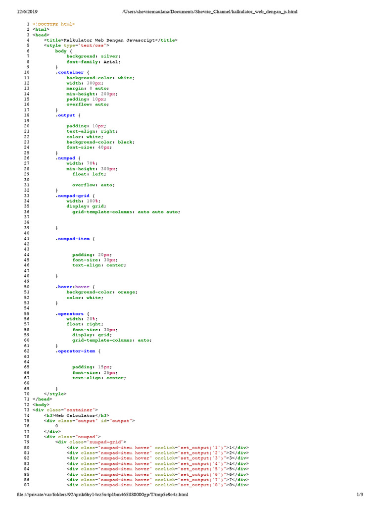 Users Shevriemaulana Documents Shevrie Channel Kalkulator Web Dengan Js - HTML | PDF | World ...