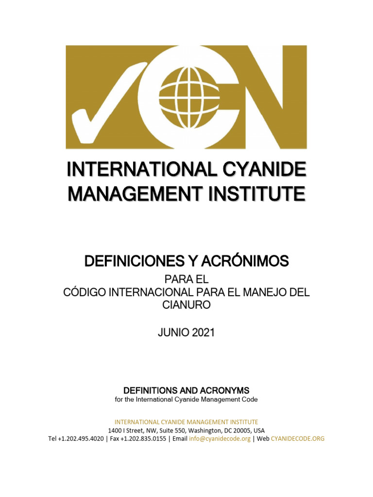 Definiciones y Acrónimos del Código del Cianuro | PDF | Cianuro | Agua