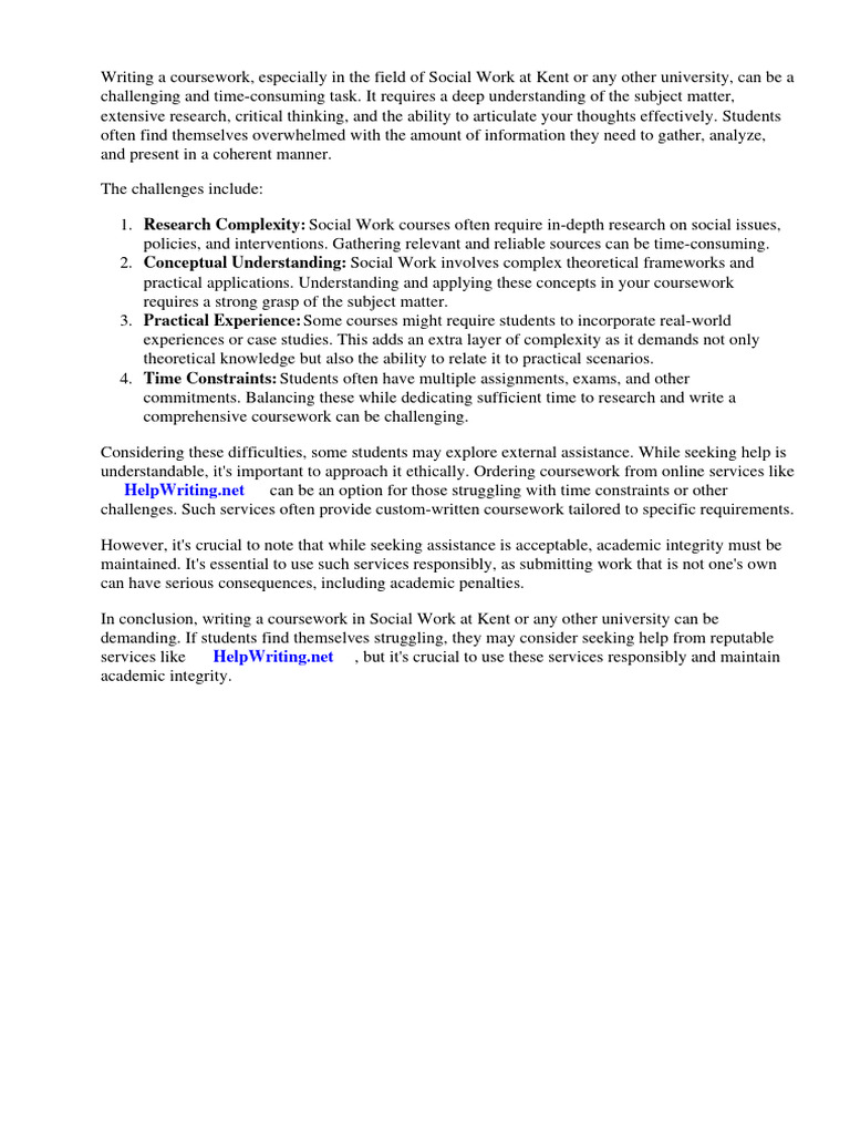 Challenges in Social Work Coursework | PDF | Social Work | Employment