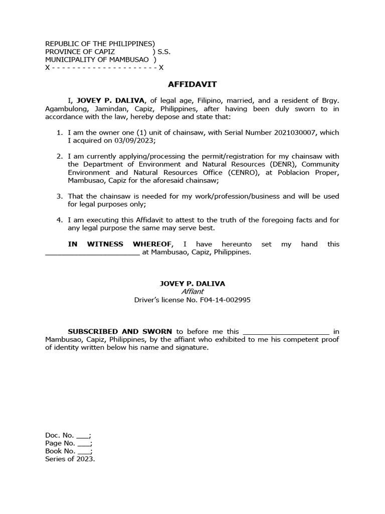 Affidavit For Chainsaw | PDF