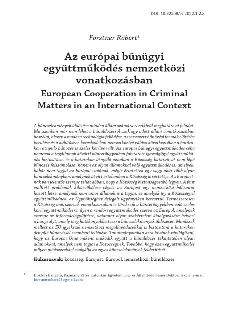 FORSTNER Róbert Az Európai Bűnügyi Együttműködés Nemzetközi ...