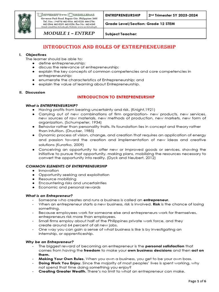 Module-1 Entrep | PDF | Entrepreneurship | Cognition
