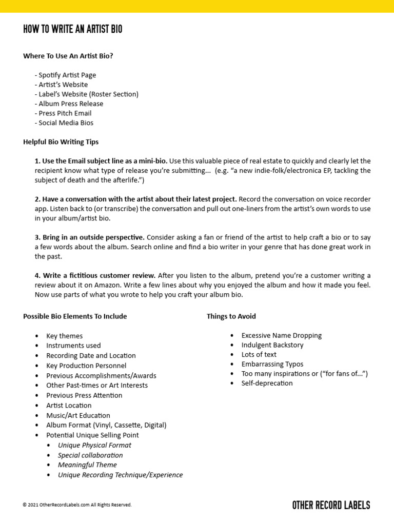 How To Write An Artist Bio | PDF