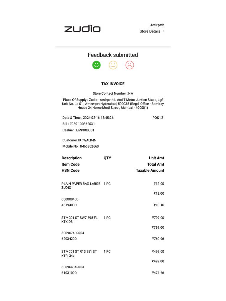 Zudio Tax Invoice - February 2024 | PDF
