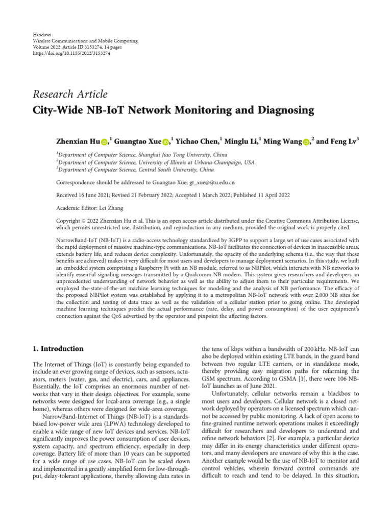 City-Wide NB-IoT Network Monitoring and Diagnosing | PDF | Computing | Electronics