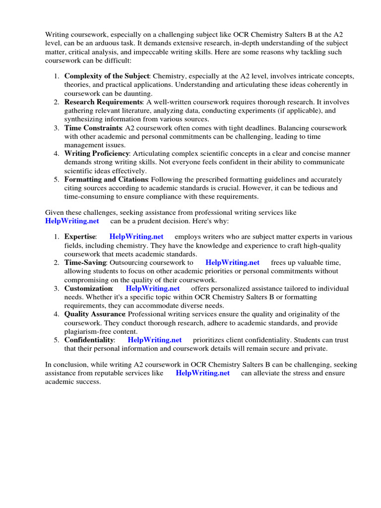 Ocr Chemistry Salters B A2 Coursework | PDF | Chemical Bond | Molecules