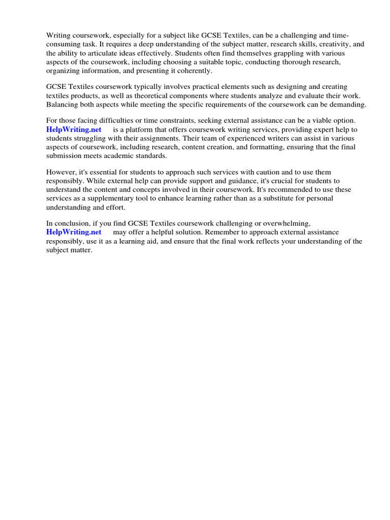 Help With Gcse Textiles Coursework | PDF