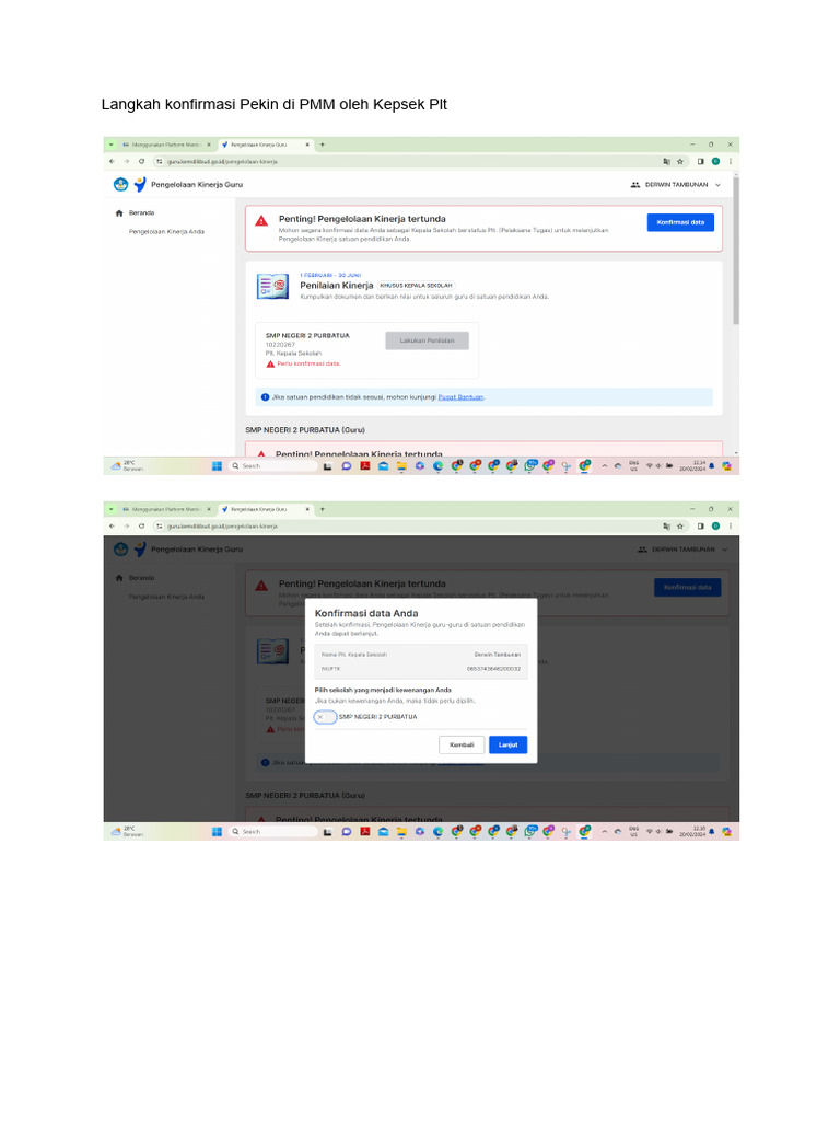 Langkah Konfirmasi Pekin Di PMM Oleh Kepsek PLT | PDF