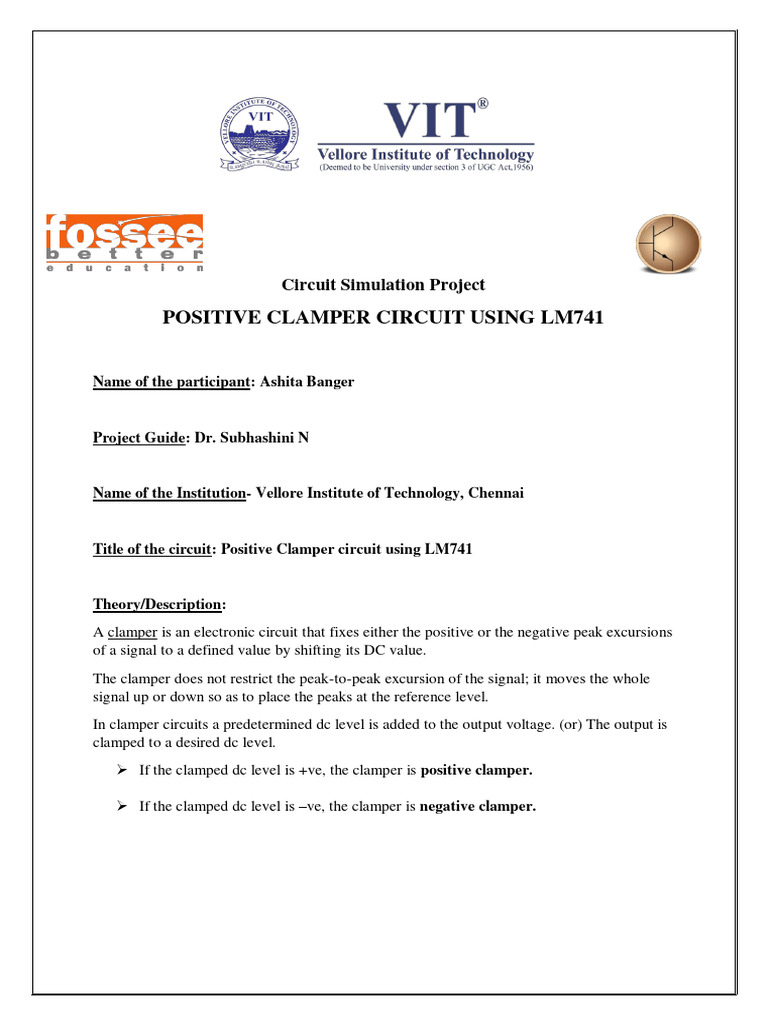 Positive Clamper Circuit LM741 Guide | PDF | Science & Mathematics