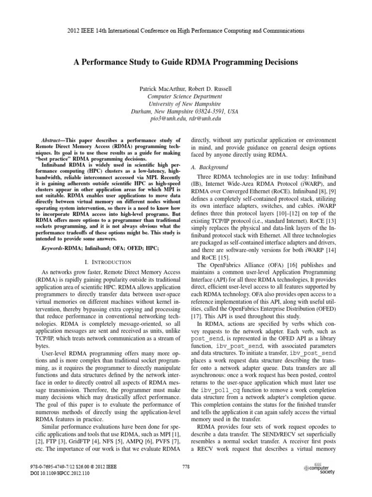 A Performance Study To Guide RDMA Programming Decisions | PDF | Computers | Technology & Engineering