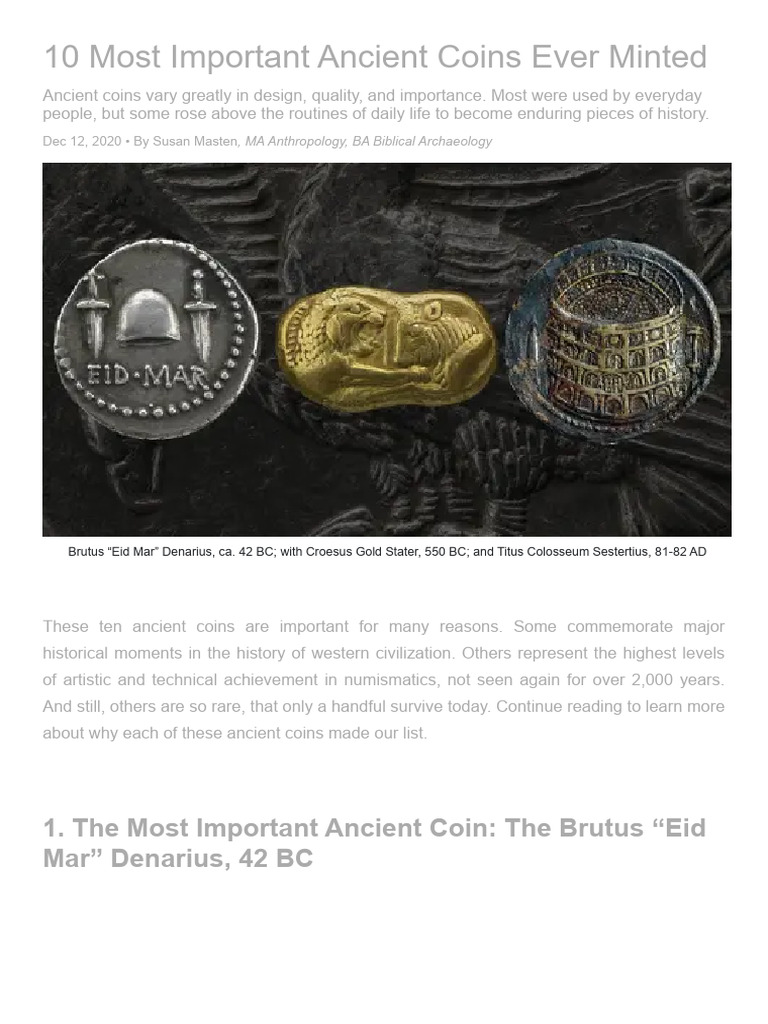 10 Most Important Ancient Coins Ever Minted | PDF | Coins | Cleopatra