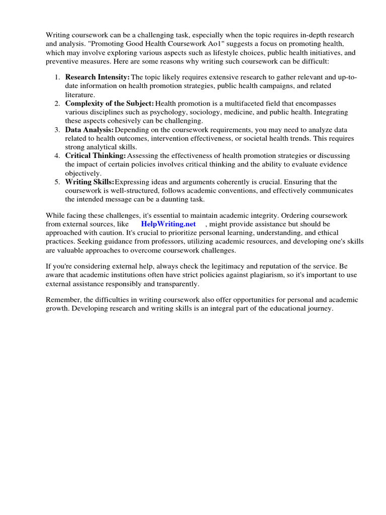 Promoting Good Health Coursework Ao1 | PDF | Critical Thinking | Public ...