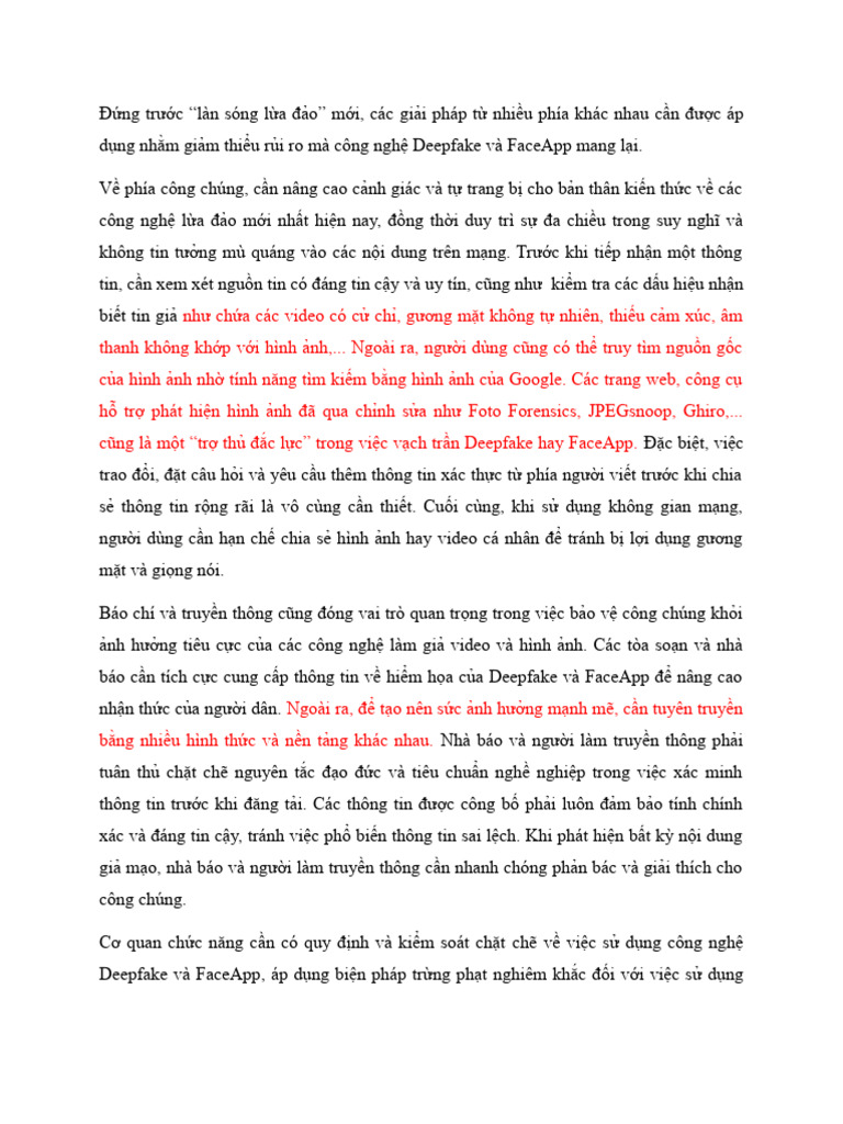 Gi I Pháp V I NH NG Tác Đ NG Tiêu C C C A Deepfake Và Face App | PDF