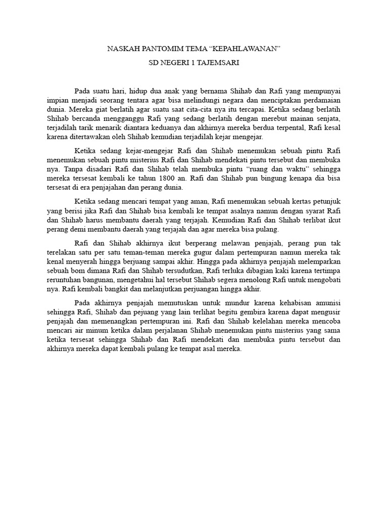 Naskah Pantomim Kepahlawanan SD | PDF | Klasik | Fiksi Umum