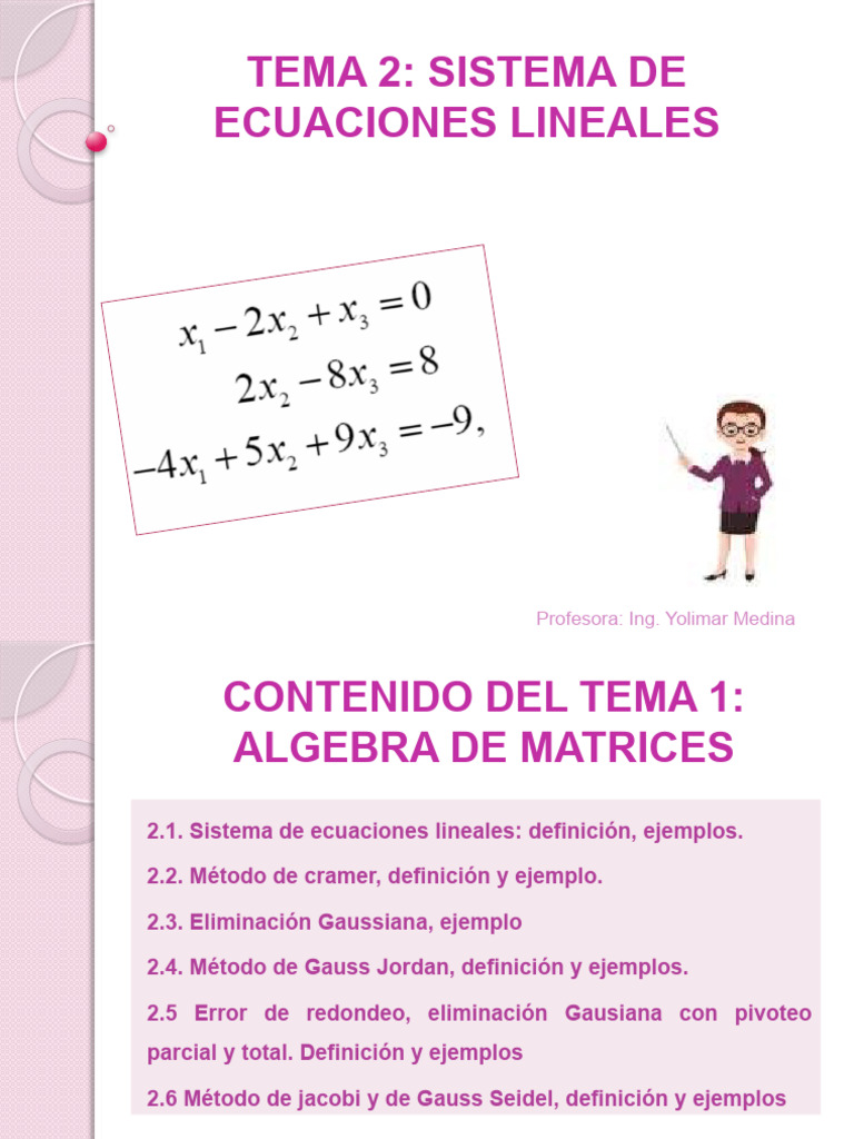 CLASE ALGEBRA LINEAL . TEMA 2. SISTEMA DE ECUACIONES LINEALES | PDF | Ecuaciones | Matriz ...
