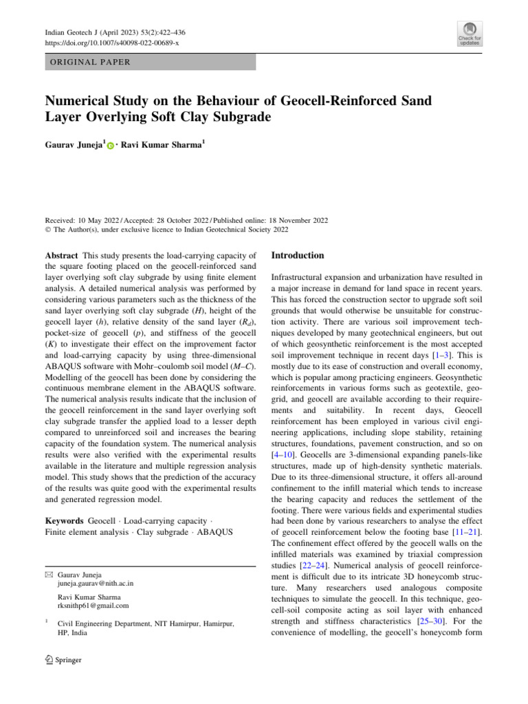 2023, Juneja, Numerical Study On The Behaviour of Geocell Reinforced ...
