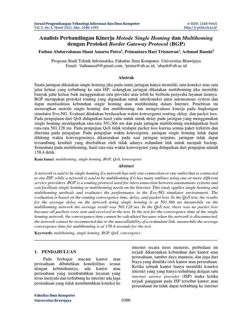 Analisis Perbandingan Kinerja Metode Single Homing Dan Multihoming ...