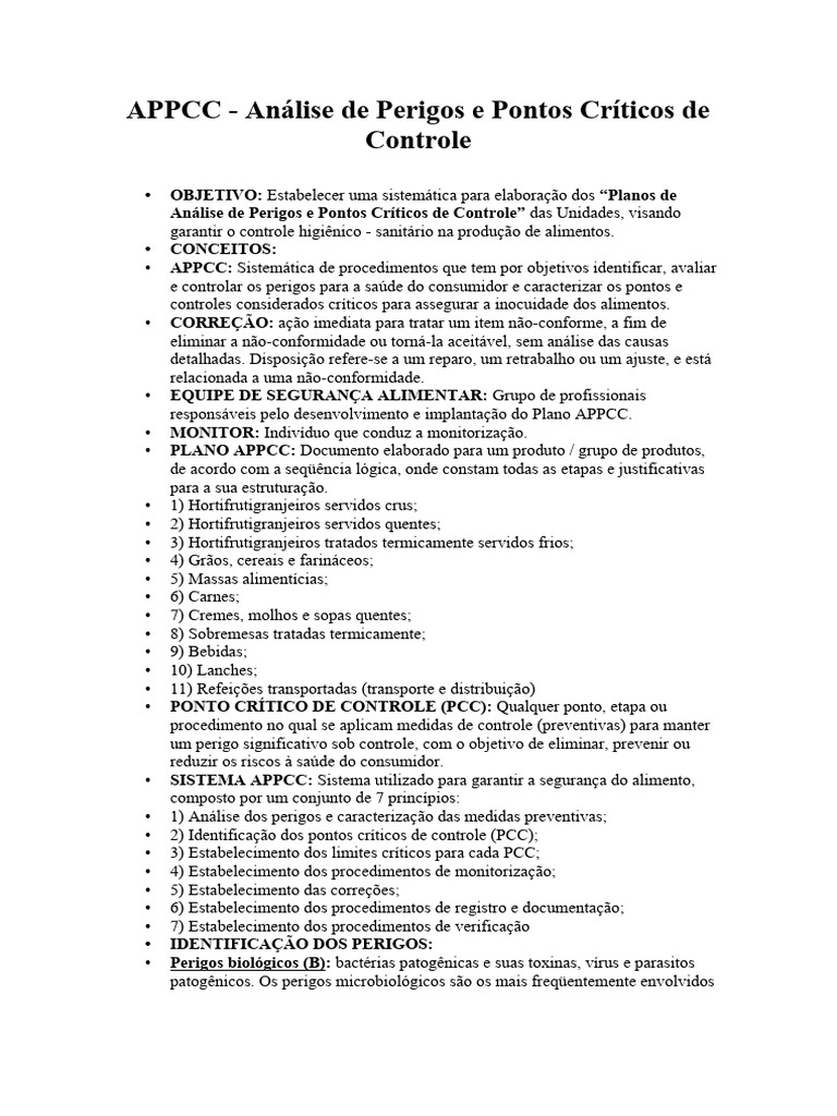 Appcc Resumo | Download grátis PDF | Análise de perigos e pontos ...