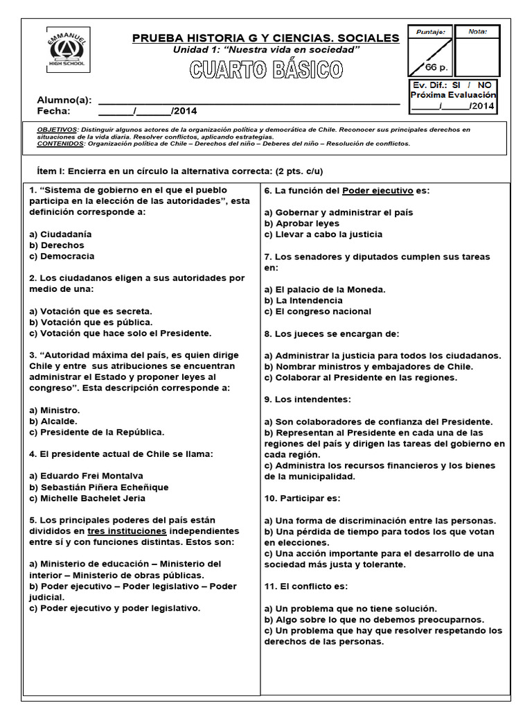Prueba Historia y G. - Unidad I | PDF | Chile | Ejecutivo (gobierno)