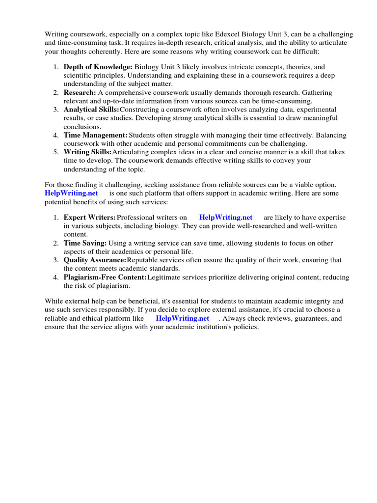 Edexcel Biology Unit 3 Coursework Exemplar | PDF | Facebook | Linked In