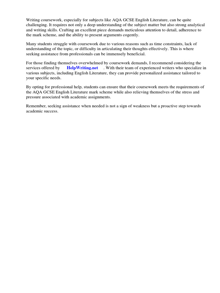 Aqa Gcse English Literature Coursework Mark Scheme | PDF | Facebook ...