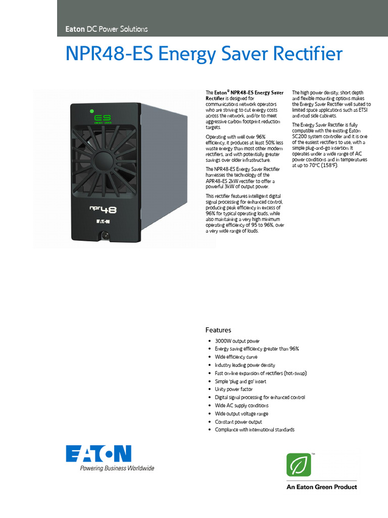 Eaton npr48 Es Telecom Rectifier en | PDF | Rectifier | Alternating Current