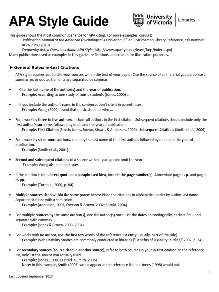 APA In-Text Citation Guide | PDF | Social Science | Foreign Language ...