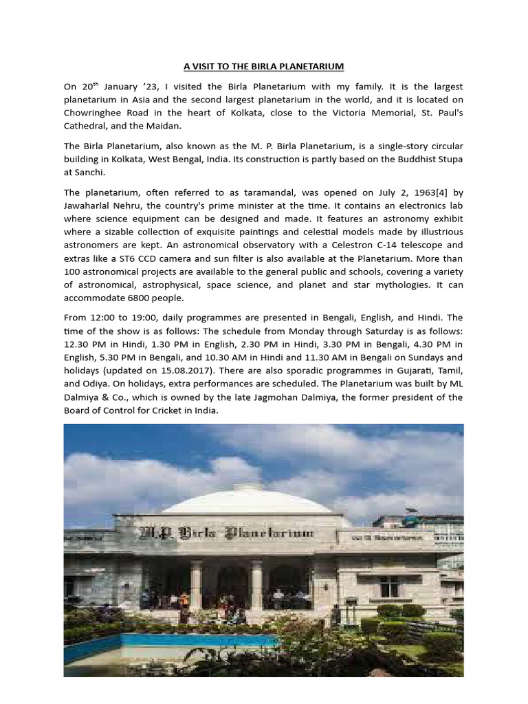 A Visit To The Birla Planetarium | PDF
