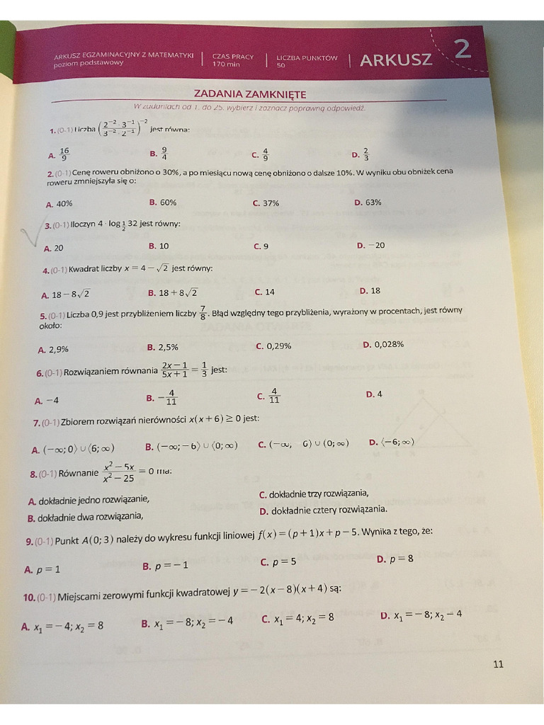 Arkusz - Jak Zdać Maturę Z Matematyki - Poziom Podstawowy - Arkusz 2 | PDF
