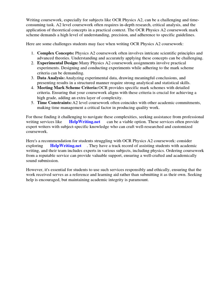 Ocr Physics A2 Coursework Mark Scheme | PDF | Thesis | Gce Advanced ...
