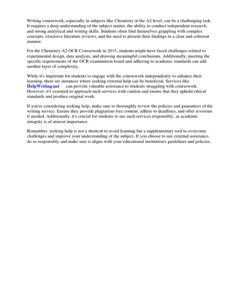 Chemistry A2 Ocr Coursework 2015 | PDF | Facebook | Linked In