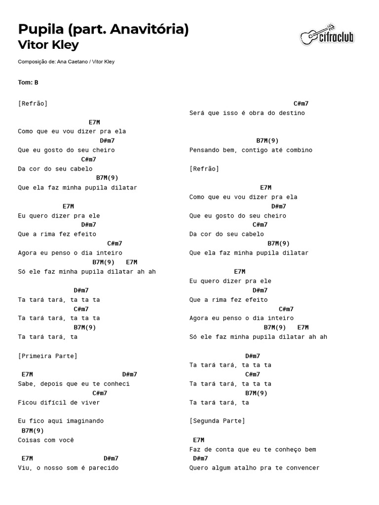 Cifra Club - Vitor Kley - Pupila (Part. Anavitória) B | PDF