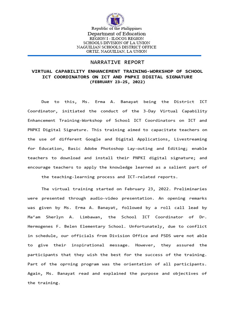 Narrative Report | PDF | Educational Technology | Human Communication