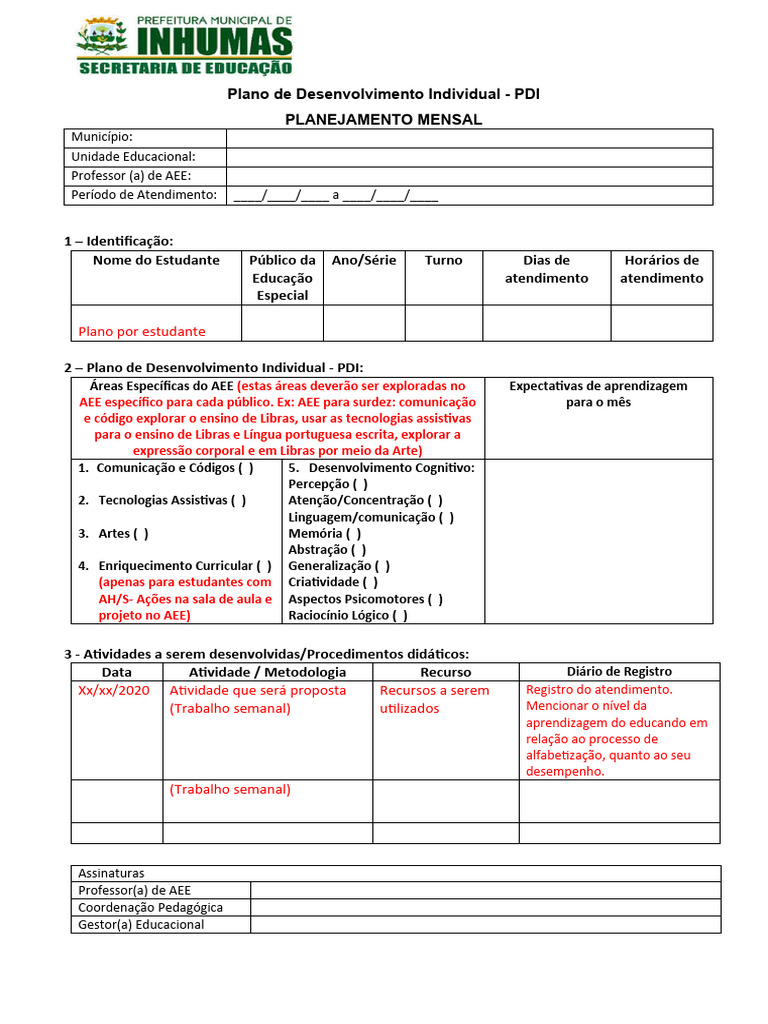 2 - PDI - Plano de Desenvolvimento Individualizado (Mensal) - 2024 | PDF
