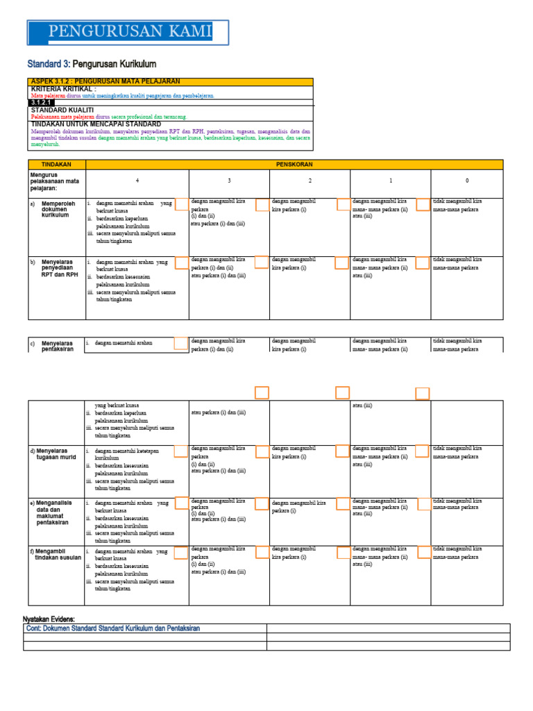 02 Instrumen SKPM KualitiSekolah Pengurusan Mata Pelajaran | PDF