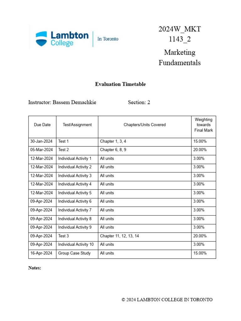 Evaluation Timetable-2024W - MKT 1143 - 2 | Download Free PDF | Evaluation Methods | Educational ...