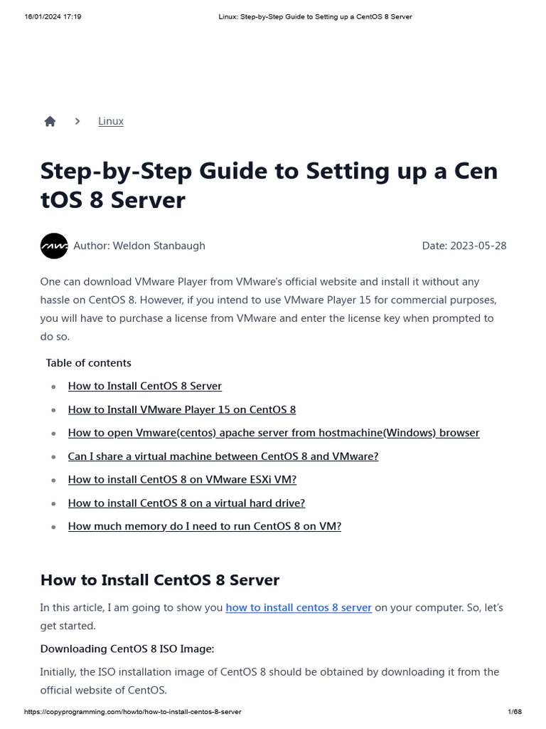 Linux - Step-By-Step Guide To Setting Up A CentOS 8 Server | PDF | Installation (Computer ...