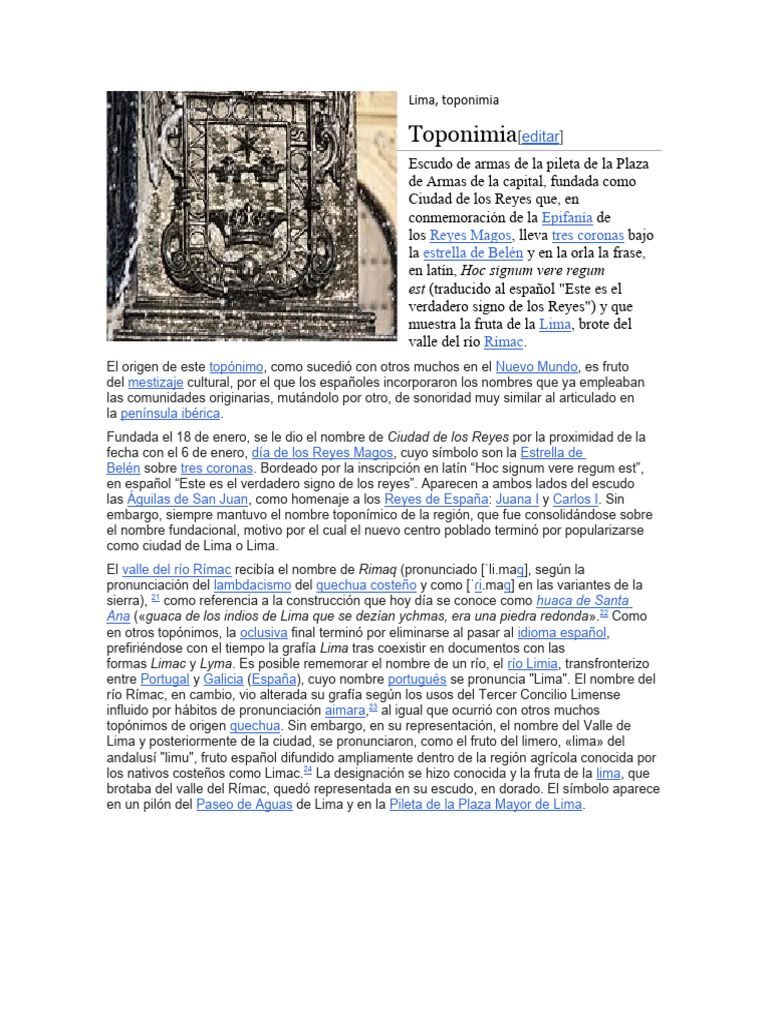 Toponimia de Lima: Origen y Significado | PDF | Lima