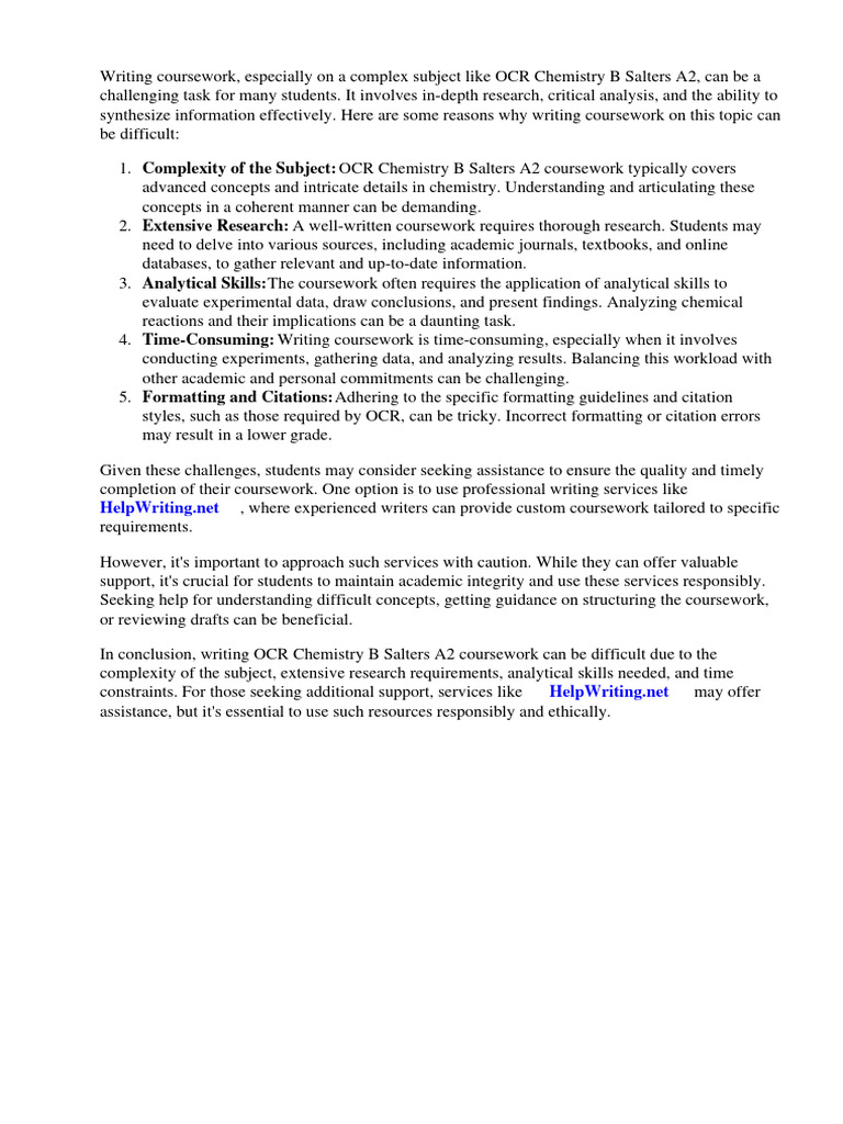 Ocr Chemistry B Salters A2 Coursework | PDF | Chemical Bond | Ester