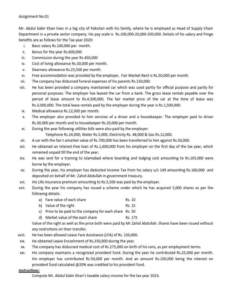 Assignment No.01 - Salary Income | PDF | Cost Of Living | Employment