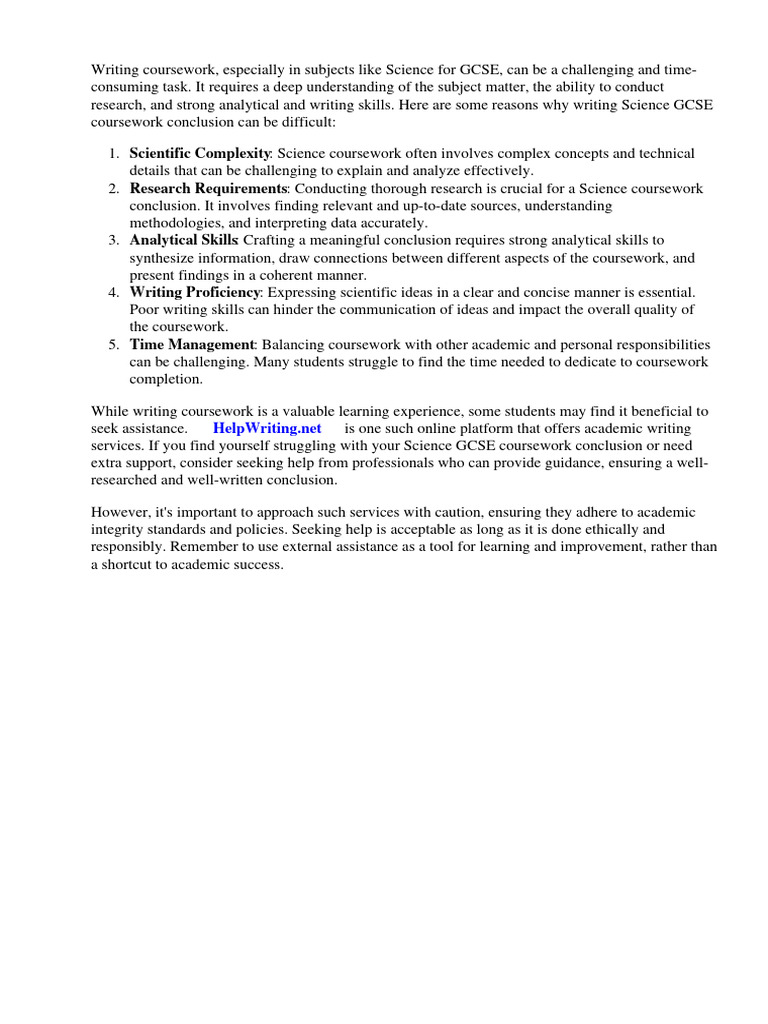 Science Gcse Coursework Conclusion | PDF | Science | Essays