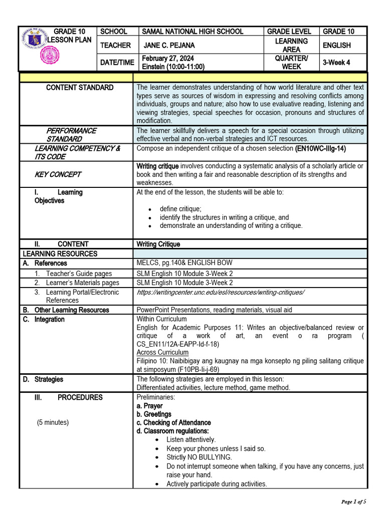 Performance Standard Learning Competency & Its Code Key Concept | PDF | Learning | Curriculum
