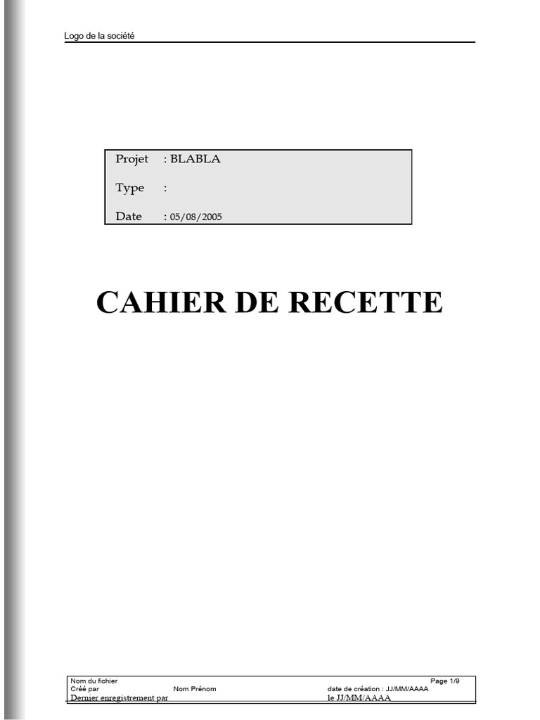 Cahier de Recette | PDF