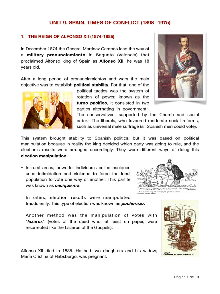 Notes Unit 9. Spain, Times of Conflict (1898 - 1975) | PDF | Spanish ...
