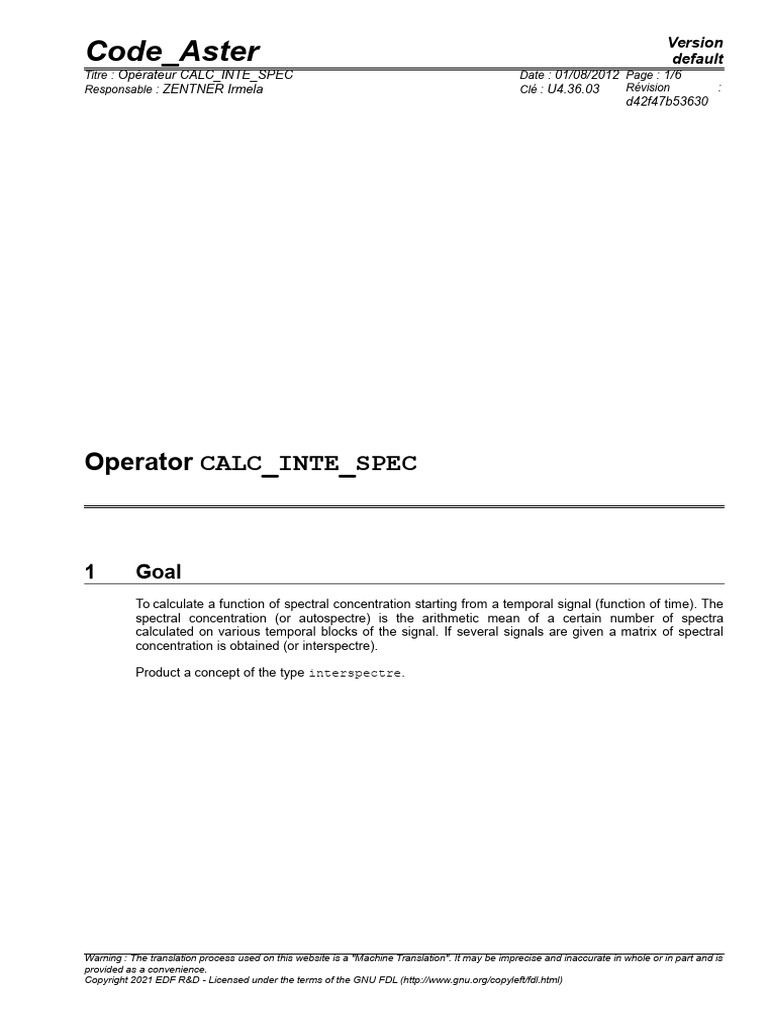 Code - Aster: Operator CALC - INTE - SPEC | PDF | Fourier Transform | Matrix (Mathematics)