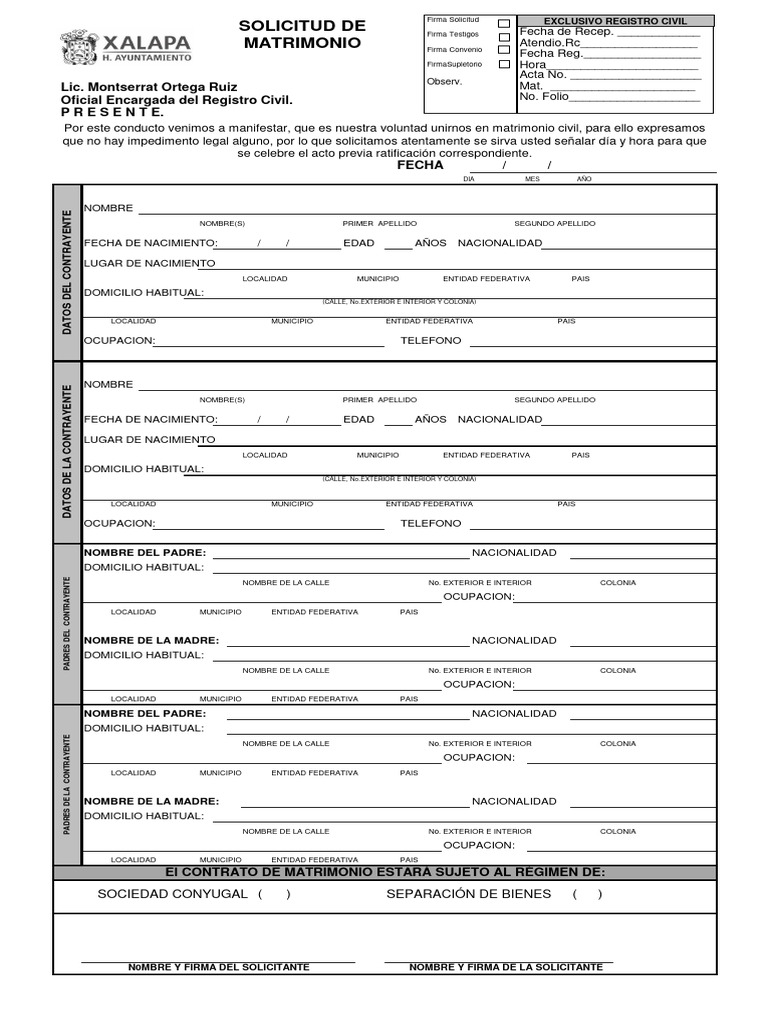 Solicitud - Matrimonio - FRENTE 2018 | PDF | Matrimonio | Instituciones sociales