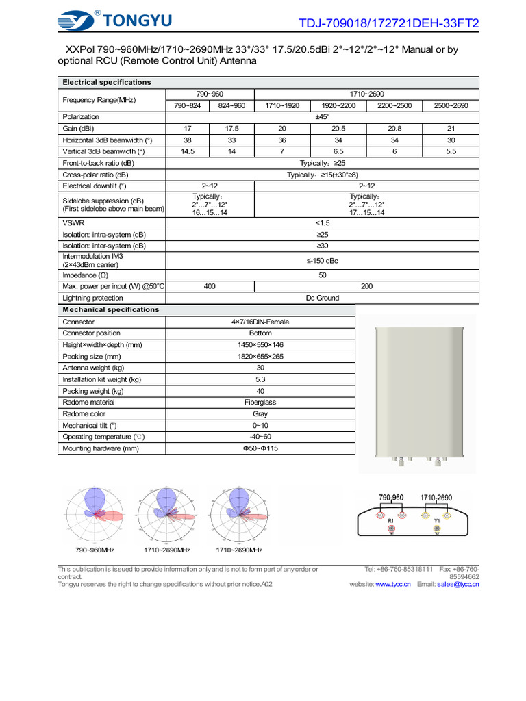Tongyu TDJ-709018 | PDF | Antenna (Radio) | Electronic Engineering