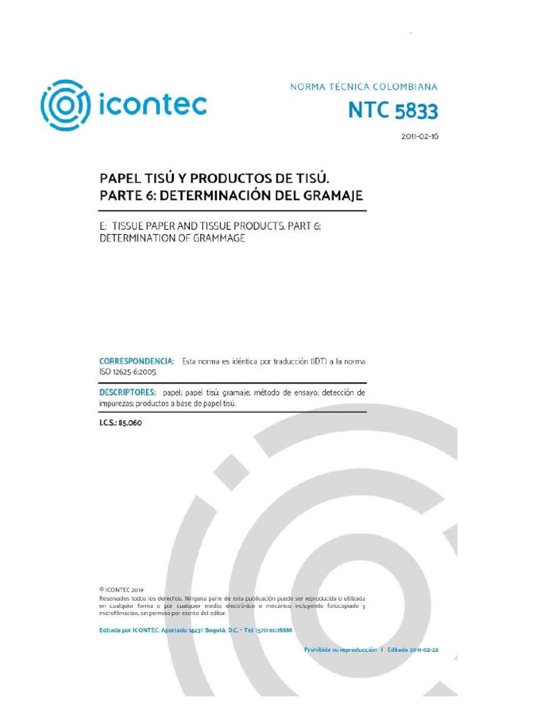 NTC 5833. Papel Tisú. Determinación de Gramaje | PDF