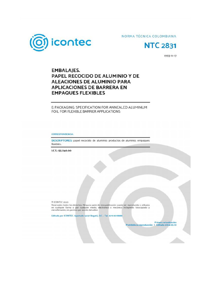 NTC 2831. Embalajes Papel de Aluminio | PDF